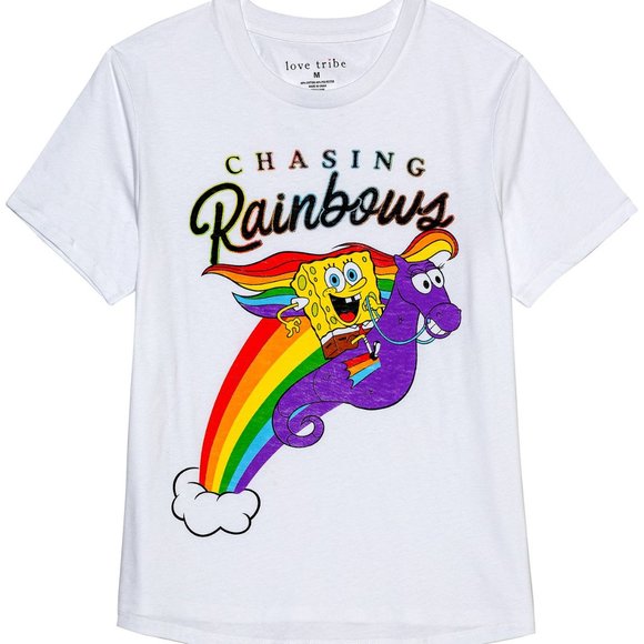 Love Tribe | Tops | Womens Spongebob Chasing The Rainbow Tshirt | Poshmark